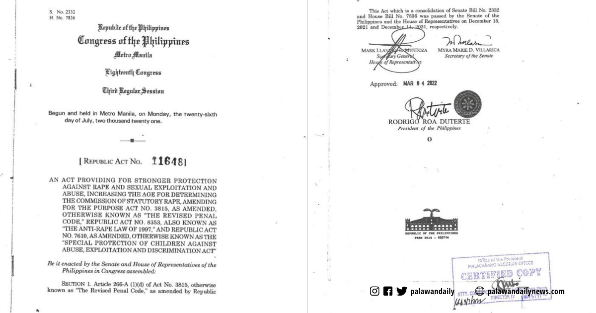Pres. Duterte, nilagdaan na ang pagtaas ng Statutory Rape age sa 16 anyos